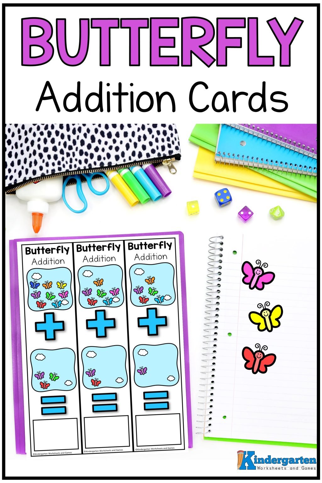 🦋 Butterfly Math - Free Kindergarten Addition Worksheet Activity for ...
