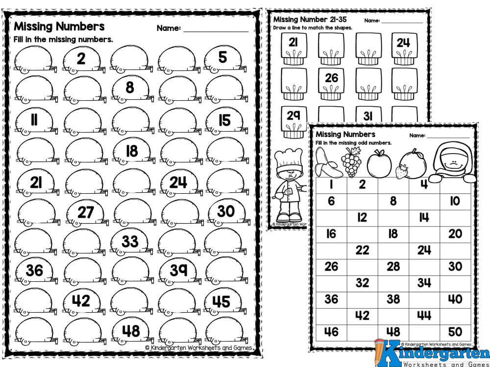 Missing Number Worksheet 1-50 - Free Printable Kindergarten Math Worksheets
