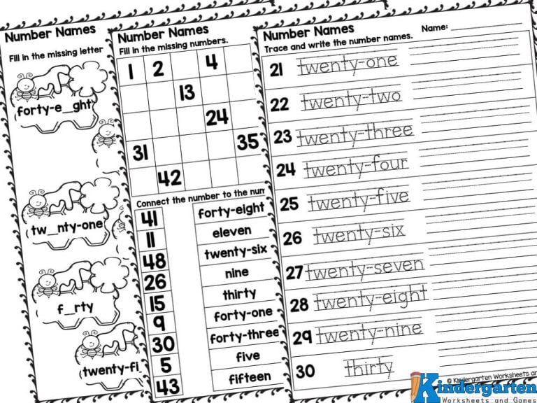 Number Names 1 to 50 Worksheets