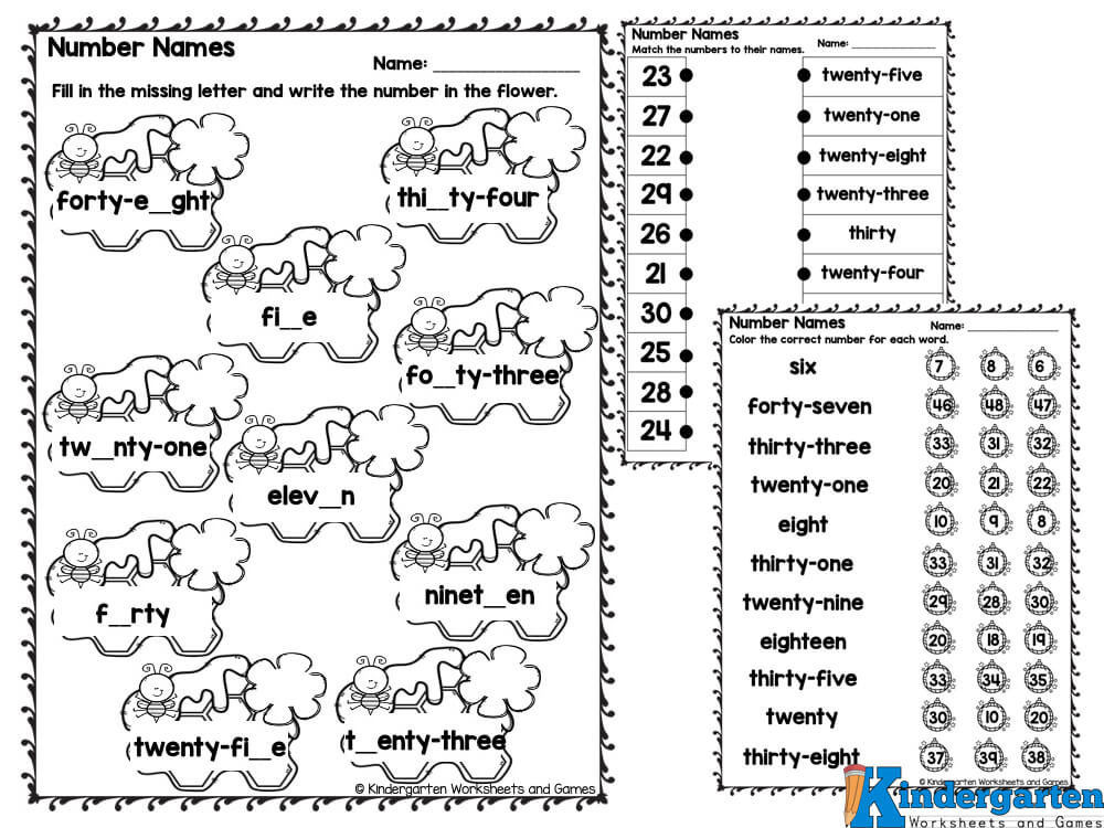 Number Names 1 to 50 Worksheets