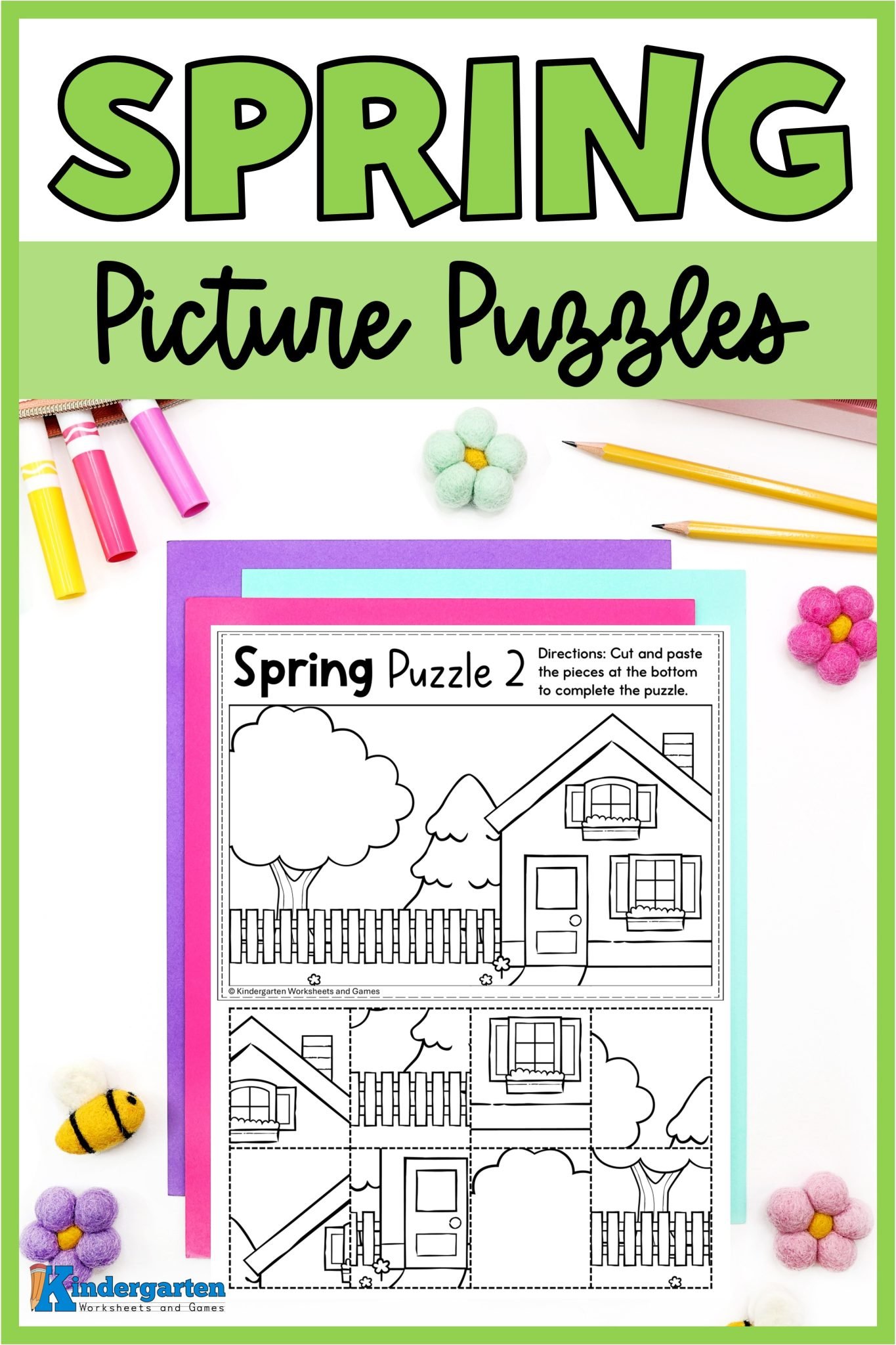 Cut and Paste Spring Puzzles - Fun Activity Sheets for Kindergarten