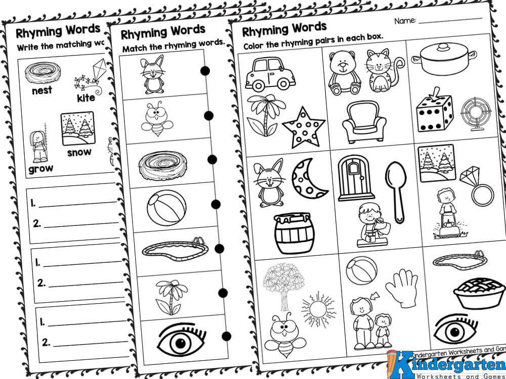 Free Match the Rhyming Words Worksheet with Matching Pictures Pages