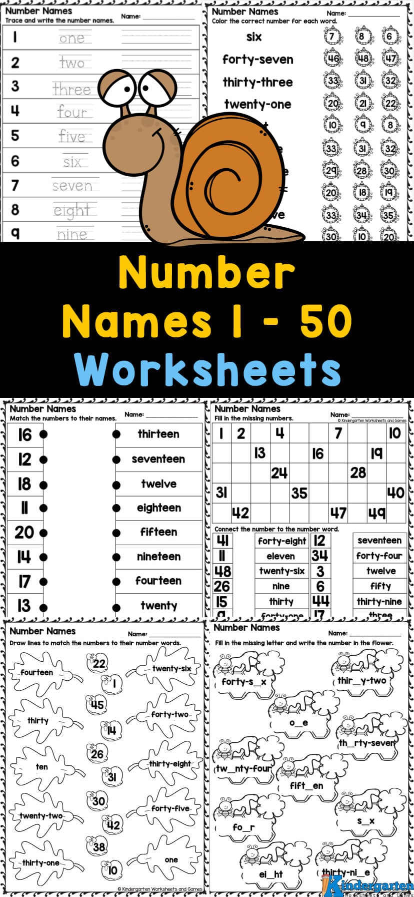 Number Names 1 to 50 Worksheets
