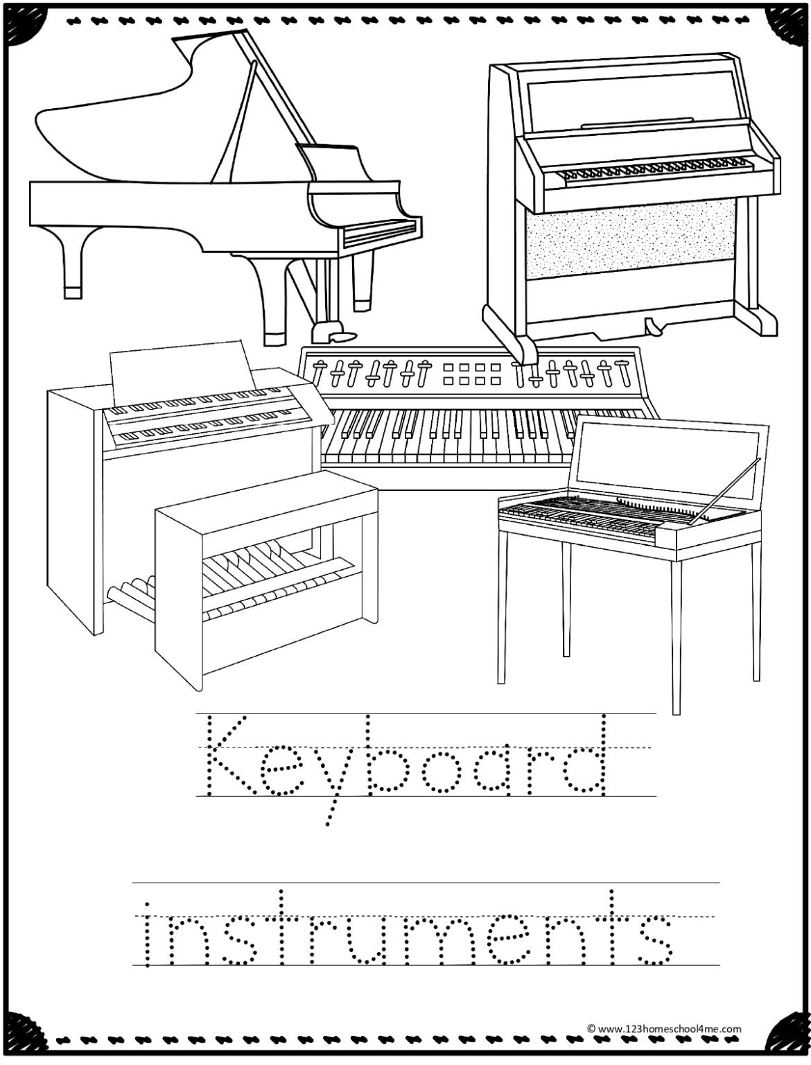 🎺 Free Simple Music Instrument Coloring Pages