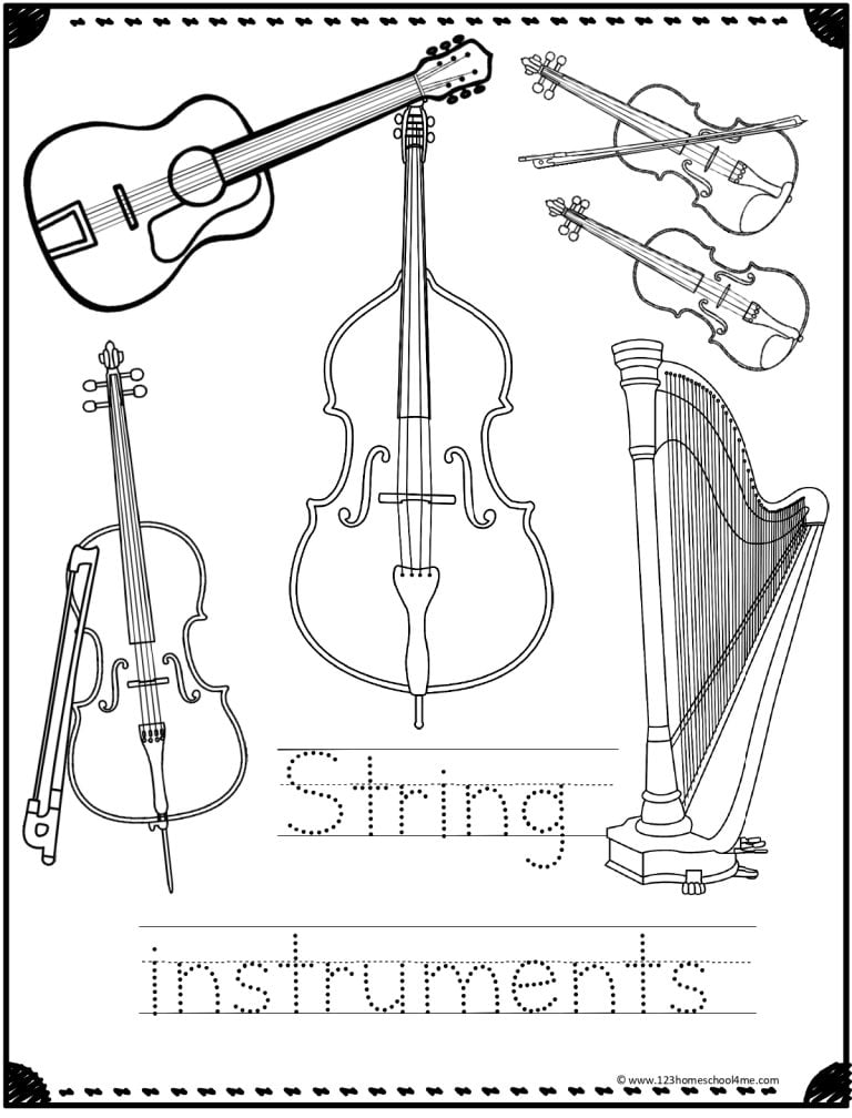 🎺 Free Simple Music Instrument Coloring Pages