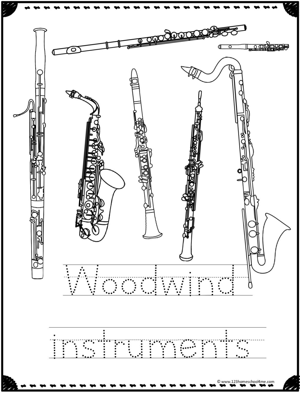 🎺 Free Simple Music Instrument Coloring Pages