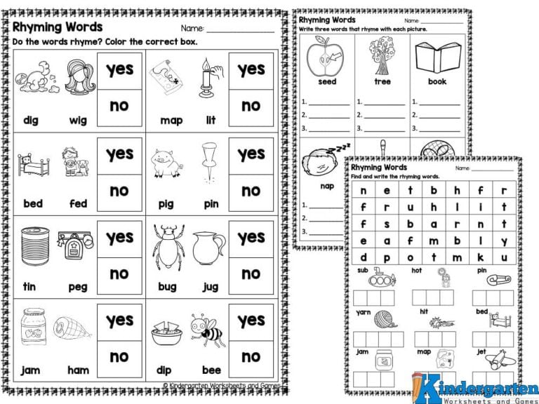 Free Printable Kindergarten Rhyming Words Worksheets pdf