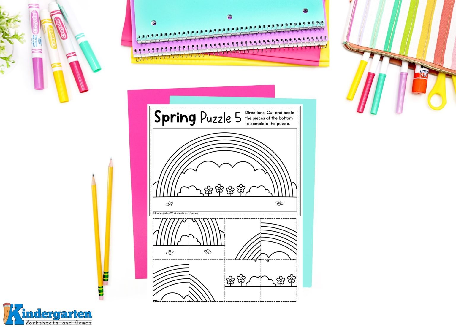 Cut and Paste Spring Puzzles - Fun Activity Sheets for Kindergarten