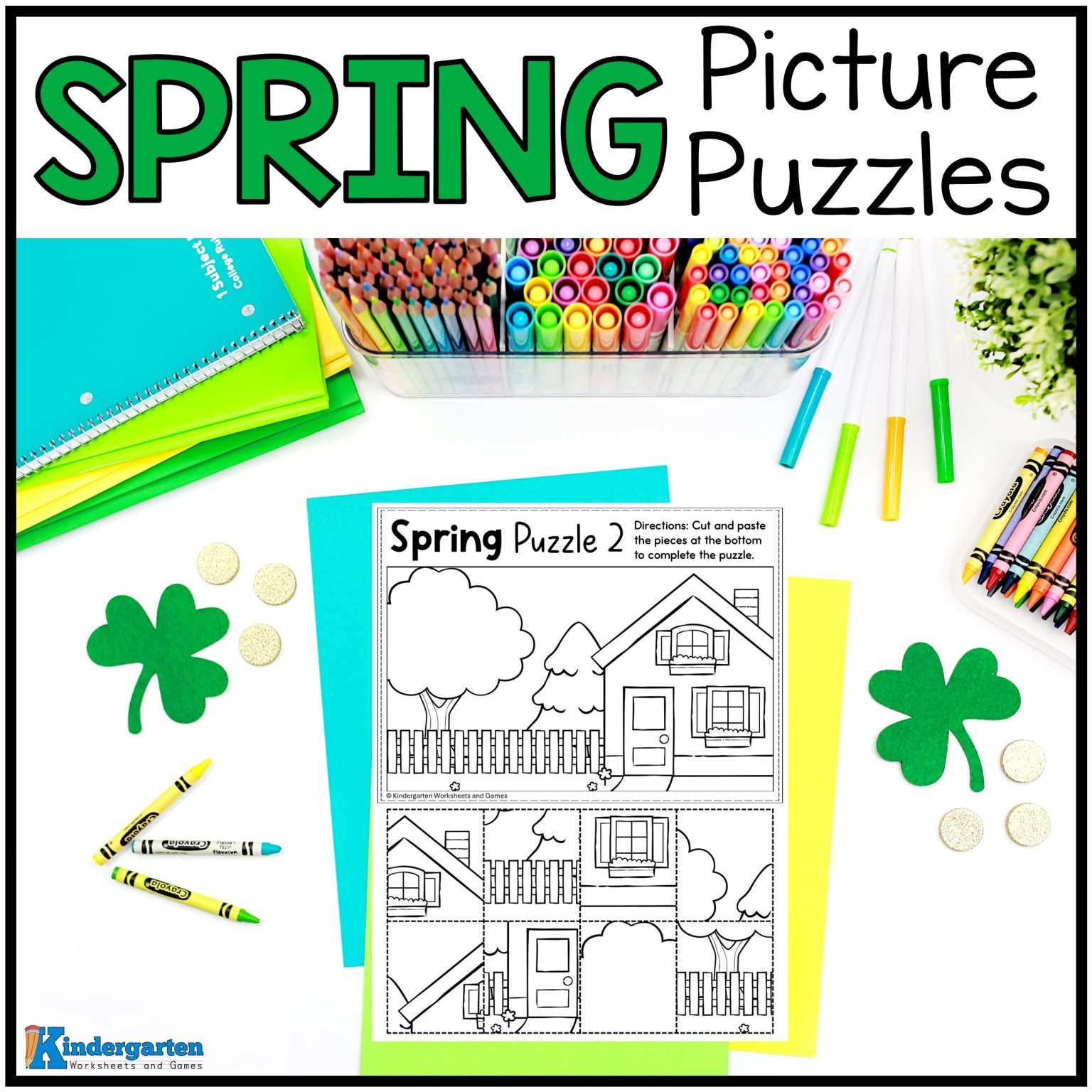 Cut and Paste Spring Puzzles - Fun Activity Sheets for Kindergarten