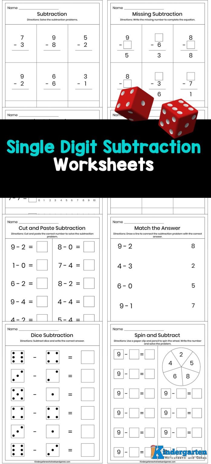 Single Digit Subtraction Worksheets for Kindergarten - Free!