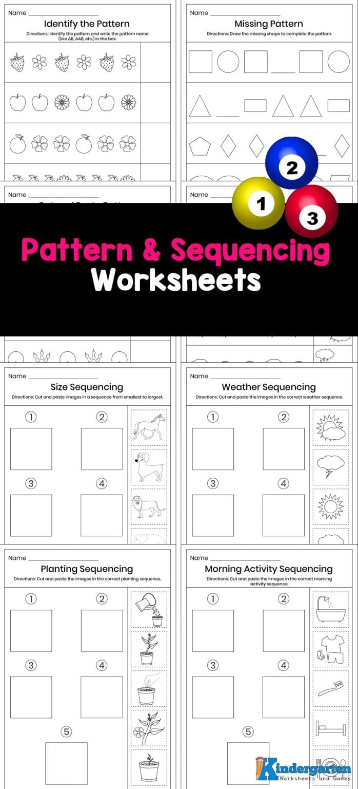 Patterns and Sequencing Worksheets for Kindergarten