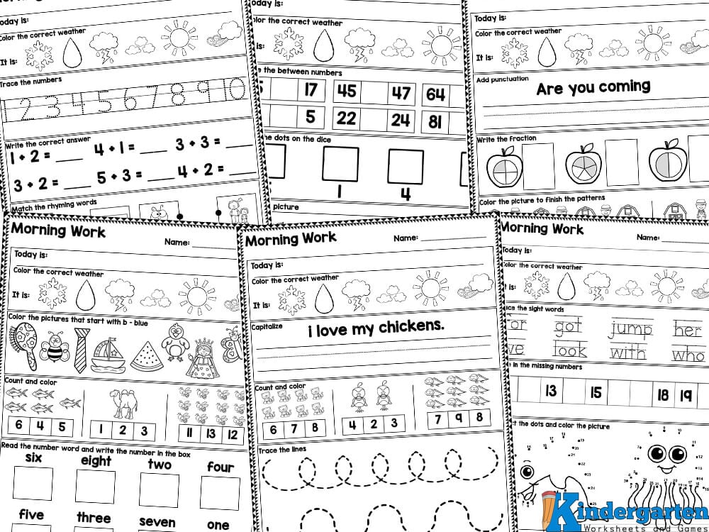 Kindergarten Morning Work Worksheets - 30 Free pages!
