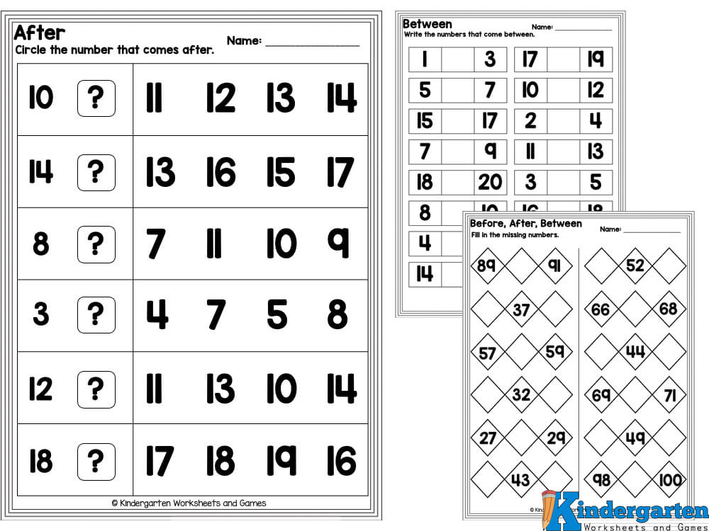 ️ Before, After and Between Worksheets for Kindergarten - FREE (options ...