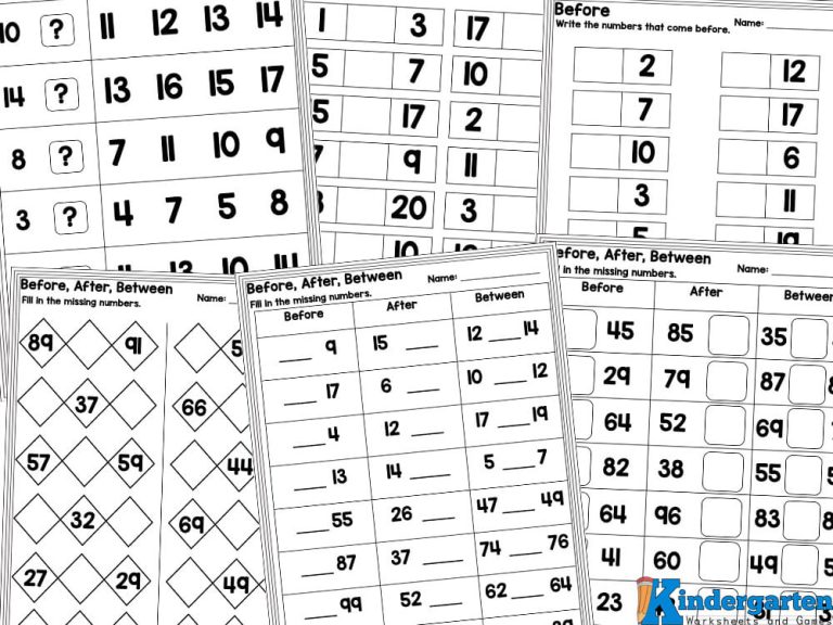 ️ Before, After and Between Worksheets for Kindergarten - FREE (options ...