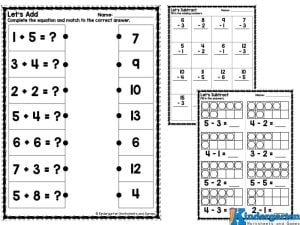 Kindergarten Math Problems - Free Addition and Subtraction Worksheets