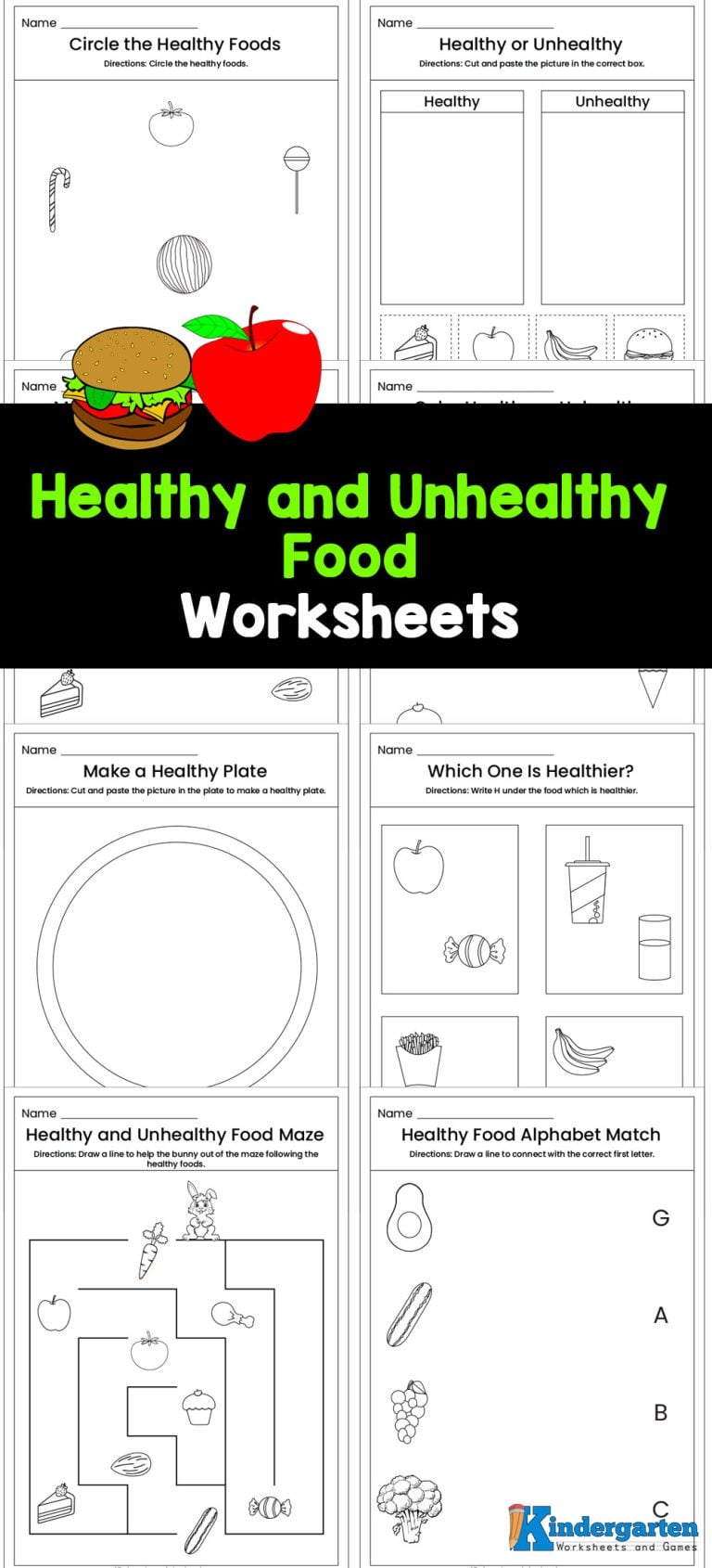 Healthy and Unhealthy Food Worksheets for Kindergarten