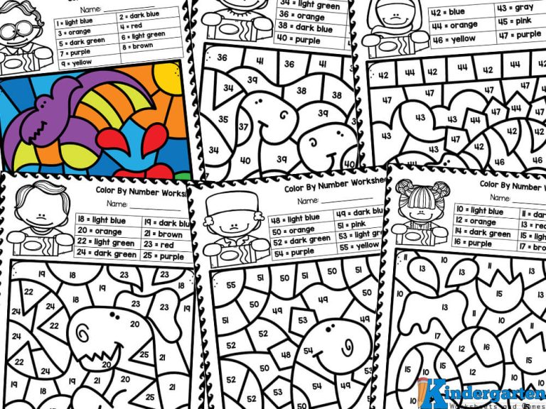 Color by Number Dinosaur Worksheets for Kindergarten