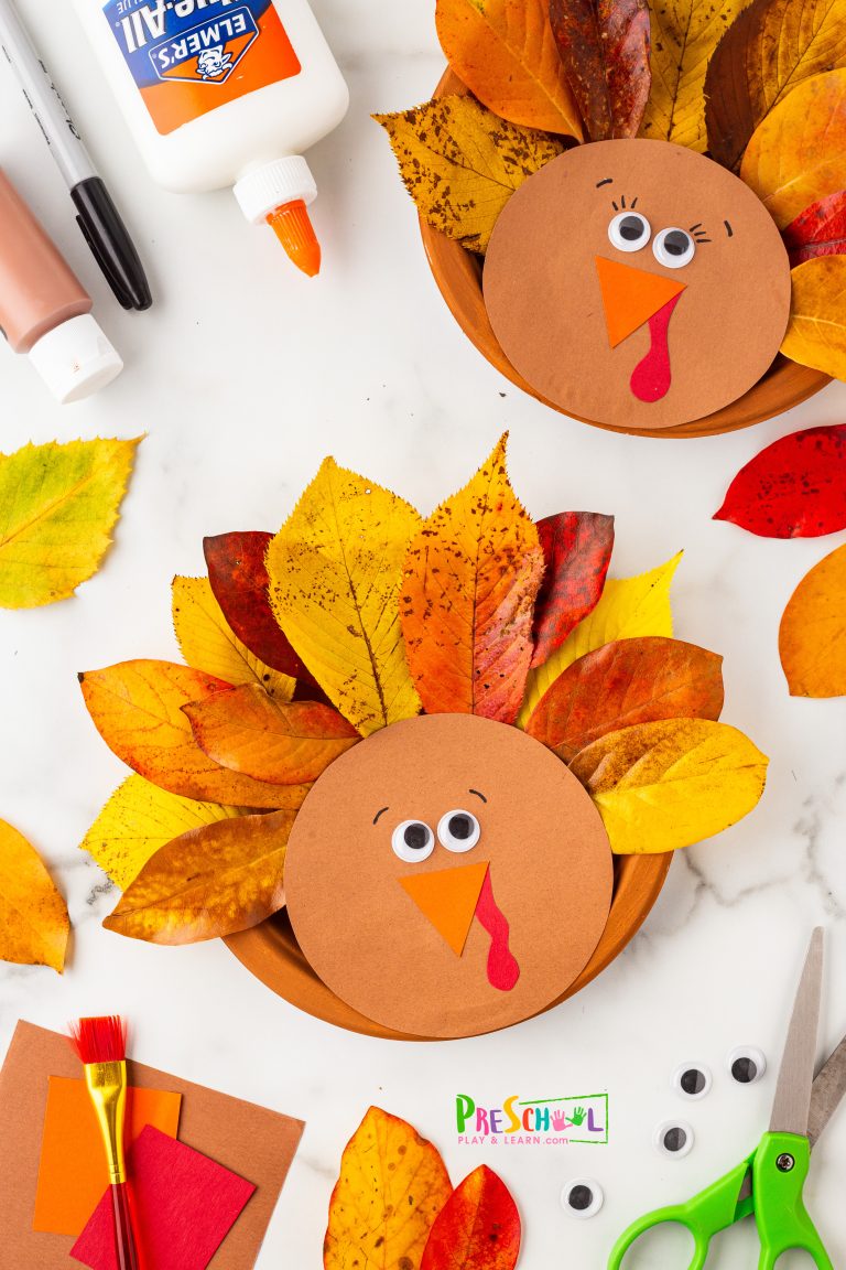 Thanksgiving Turkey Leaf Craft for Kindergarten with Real Leaves
