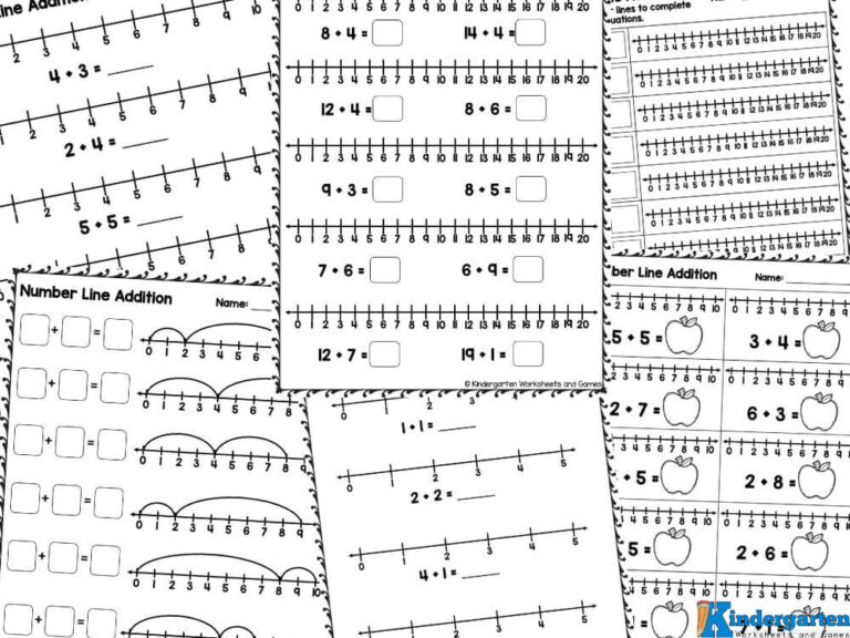 Addition Number Line Worksheets for Kindergarten Math