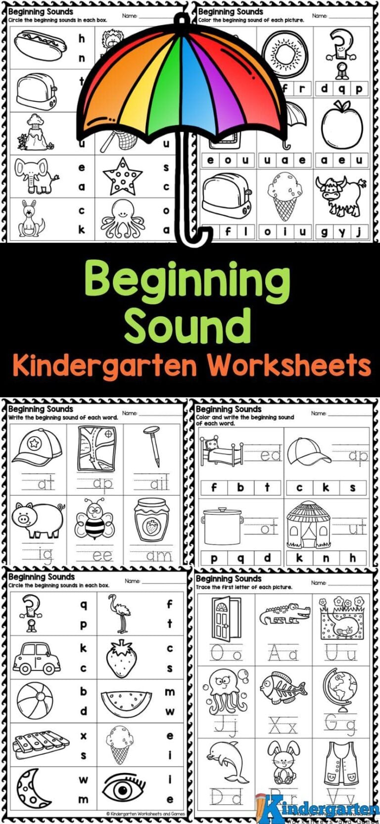 FREE Beginning Sound Worksheets for Kindergarten