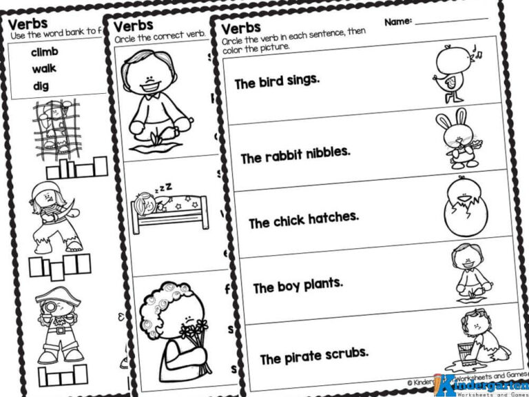 Verb Worksheets for Kindergarten