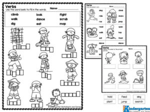 Verb Worksheets for Kindergarten