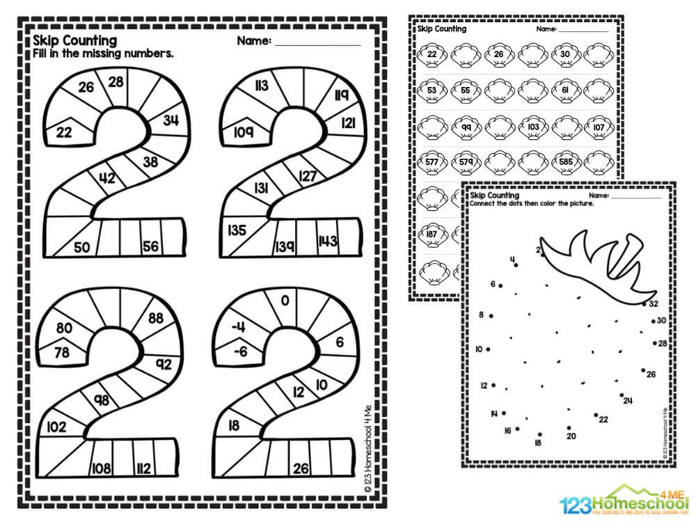 Skip Counting by 2 Worksheets